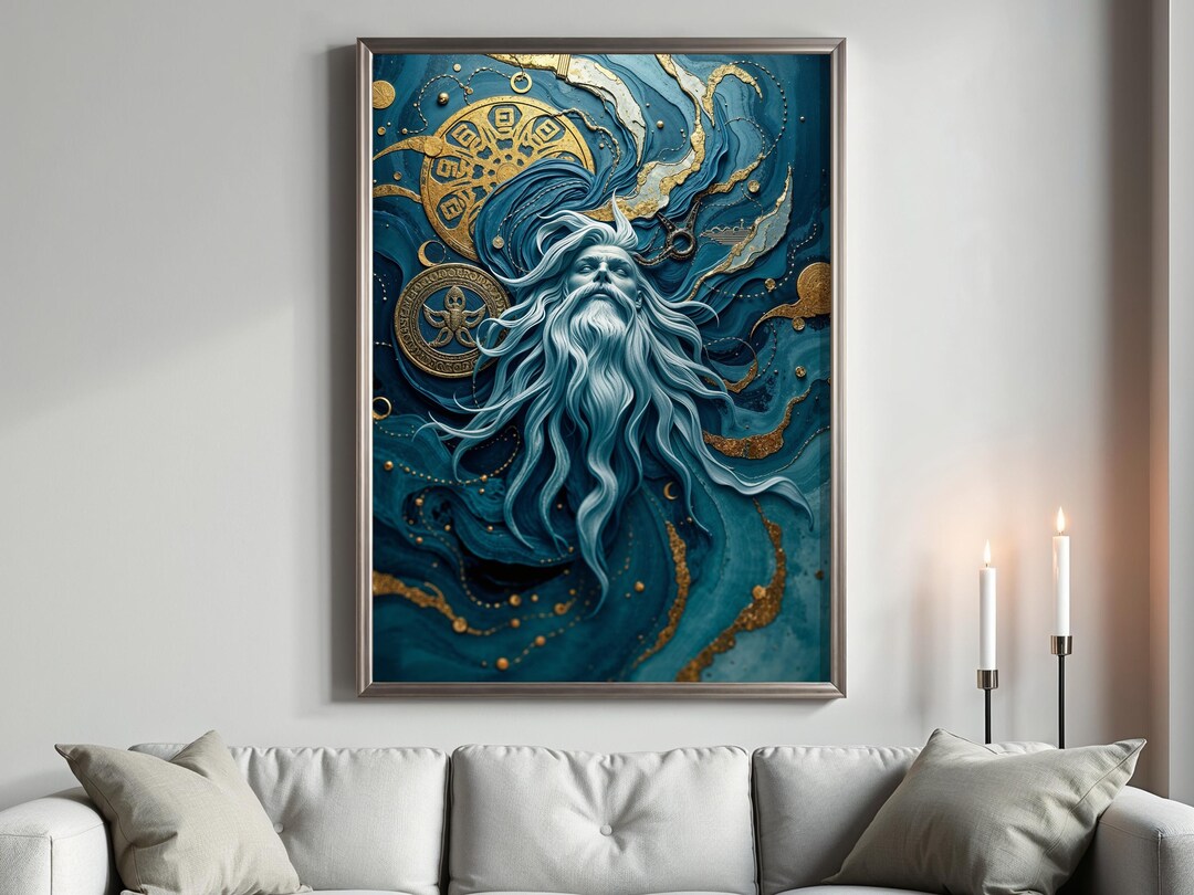 Textured Njord Poster, Serene Norse God Print, Elegant Viking Wall Art ...