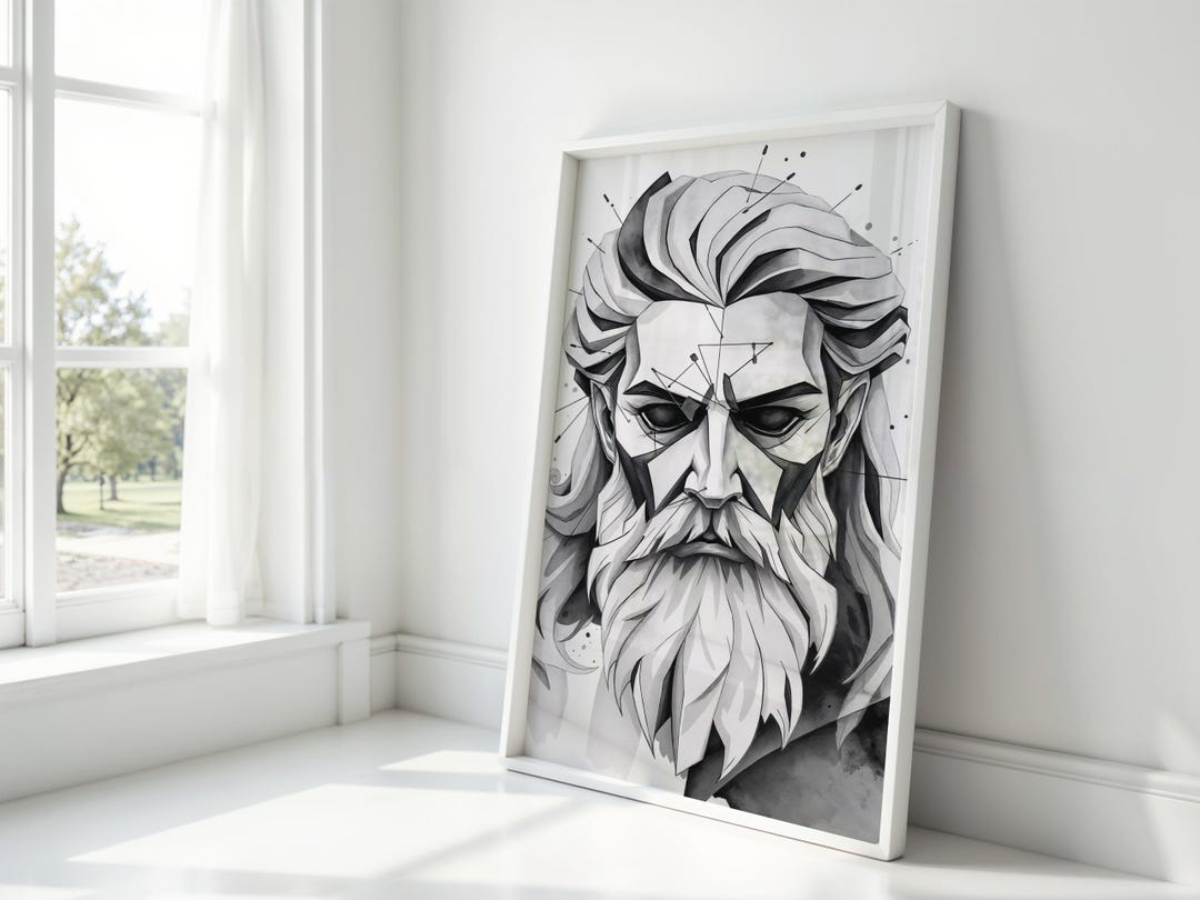 Zeus Poster - Fractured Zeus Art, Geometric God of Thunder, Modern ...