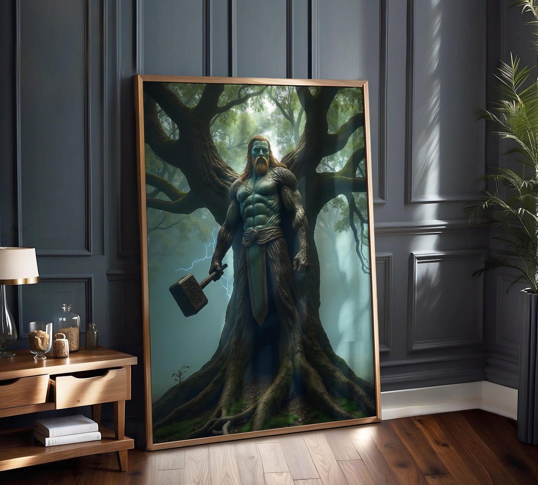 Thor Art Print | Rustic Norse God Poster | Unique Naturecore Mythology ...
