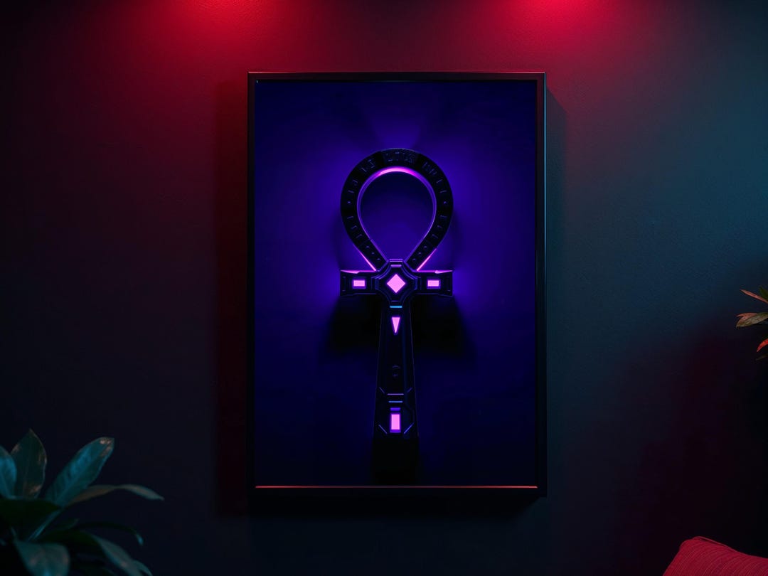 Neon Ankh Poster: Cyberpunk Egyptian Wall Art - Etsy