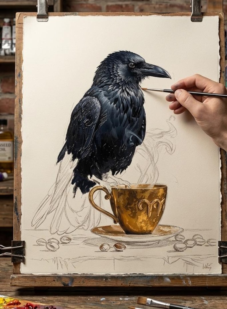 Norse Raven Coffee Poster, Dark Academia Moody Oil Painting Print - Etsy