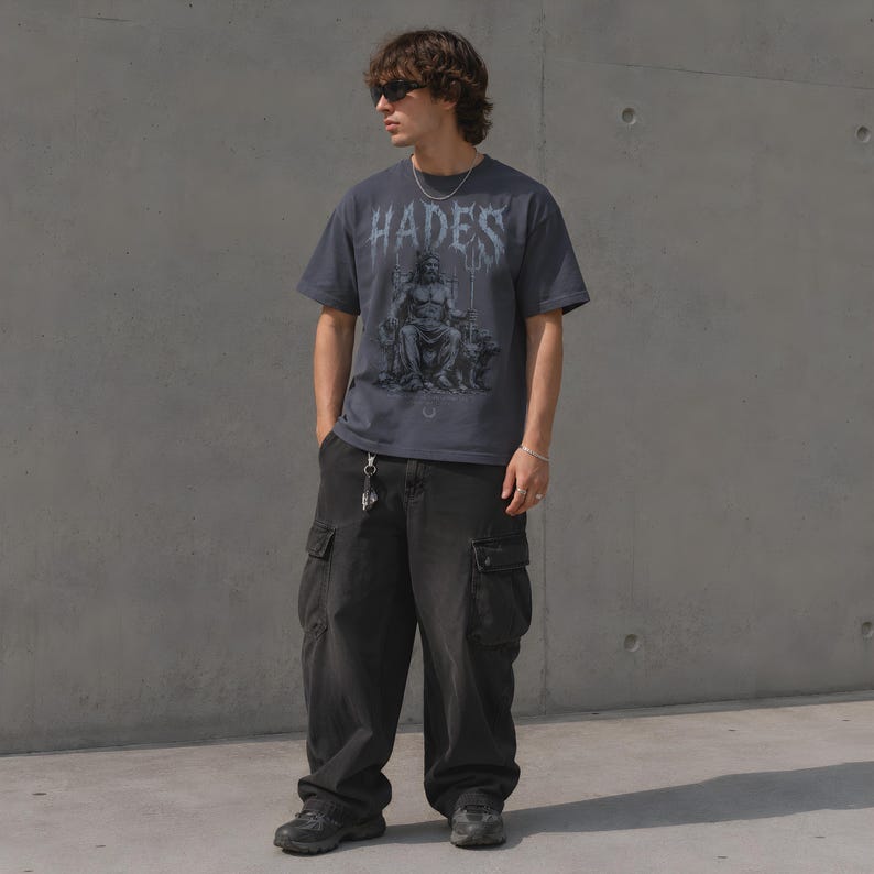 Hades Greek Mythology Graphic Tee, Garment-dyed Oversized Streetwear ...