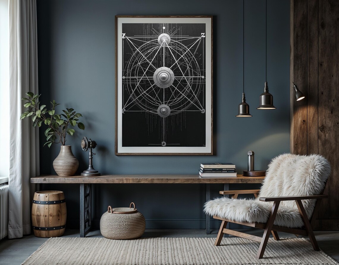 Rune Matrix Code Poster, Abstract Geometric Print, Minimalist Symbol ...