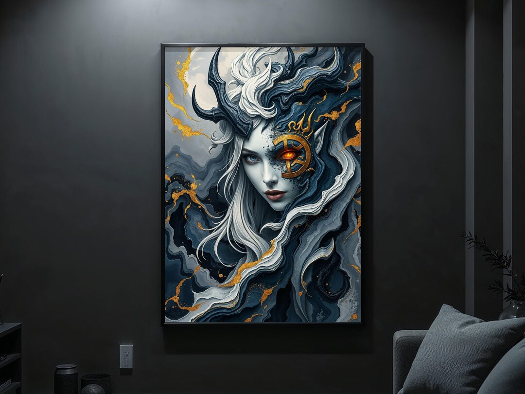 Ethereal Hel Poster, Mystical Norse Goddess Print, Two-tone Gothic Art ...