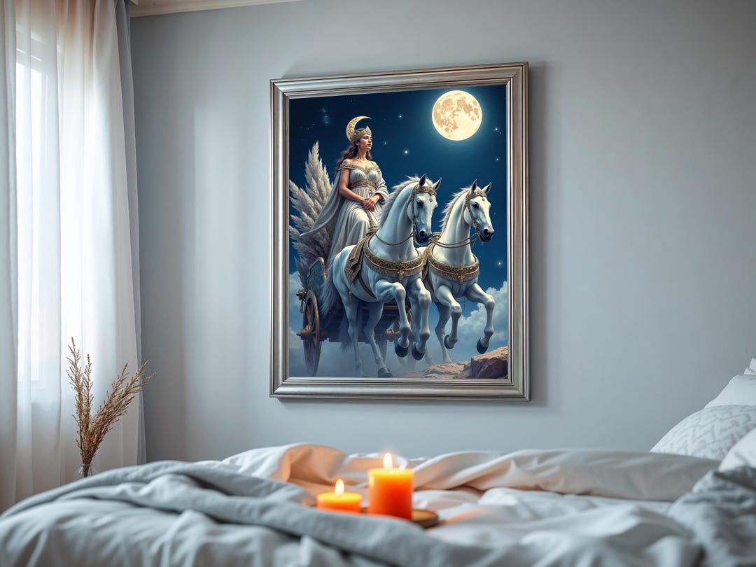 Selene Moon Goddess Art Print: Armored Warrior, Ethereal Chariot - Etsy