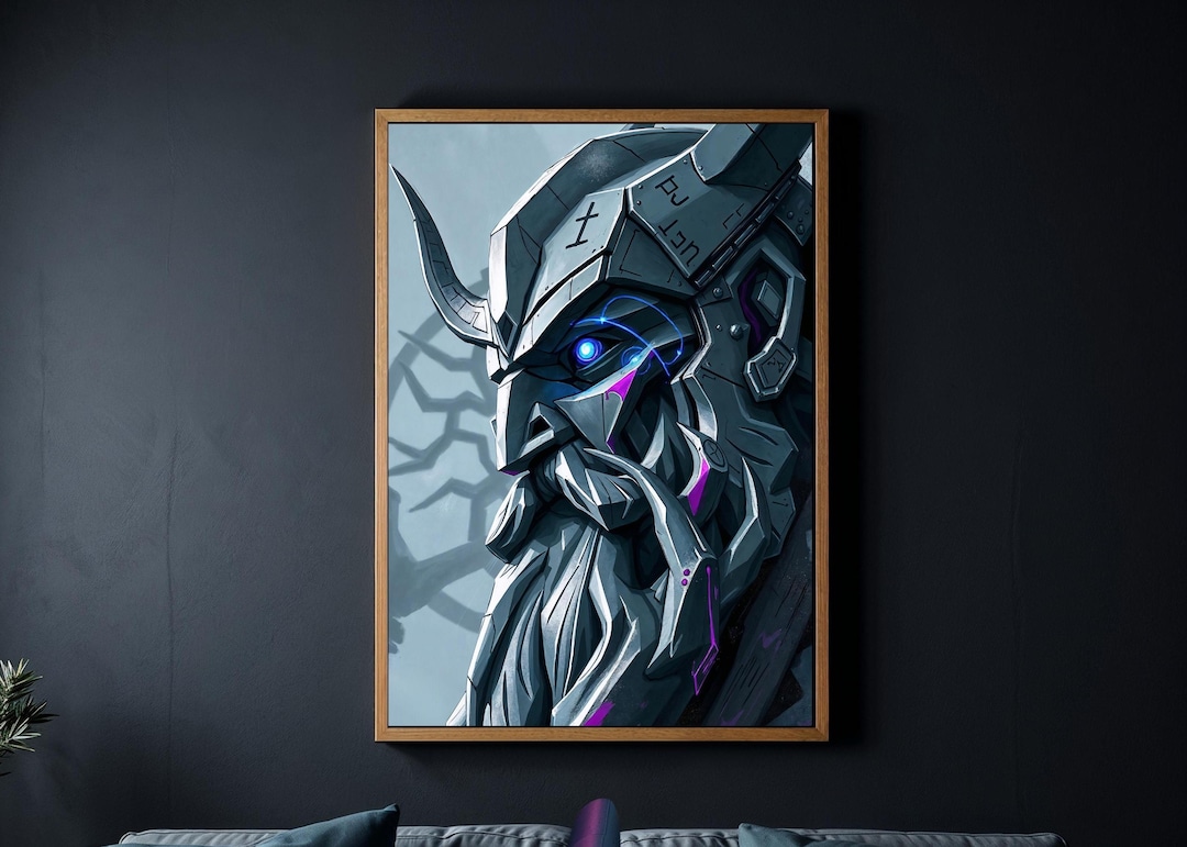 Cyberpunk Odin Poster | Futuristic Norse God Print & Tech Viking Art ...