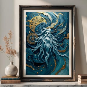 Textured Njord Poster, Serene Norse God Print, Elegant Viking Wall Art ...