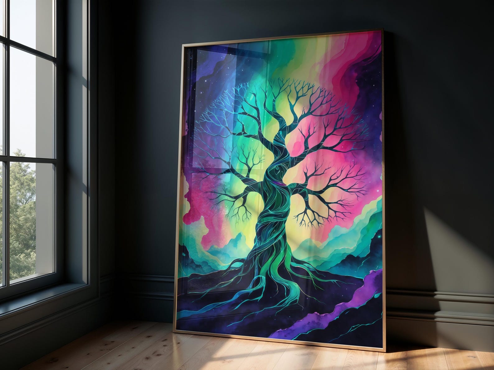 Yggdrasil Abstract Art Print, Modern Norse World Tree Poster, Vibrant ...
