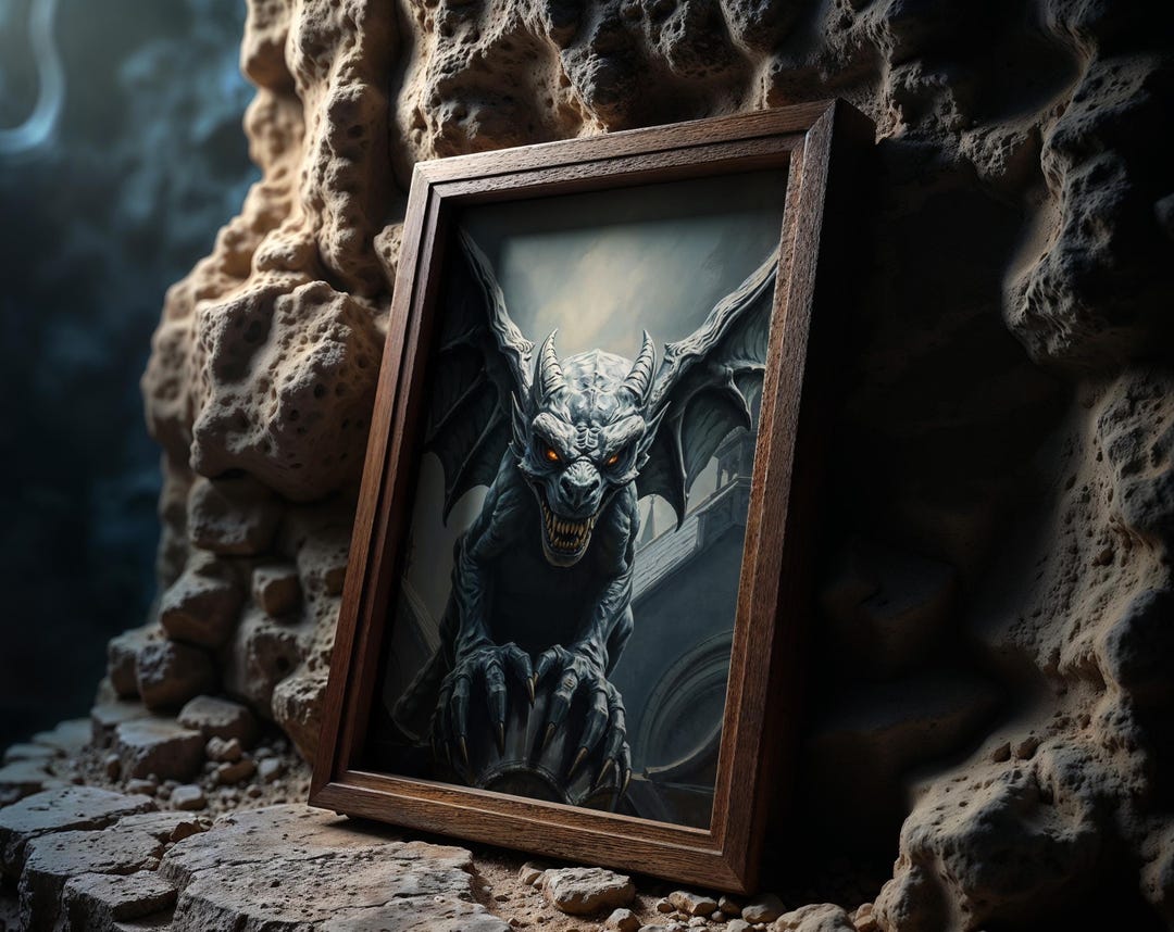 Gargoyle Poster, Gothic Architecture Art Print, Dark Legends Grotesque ...