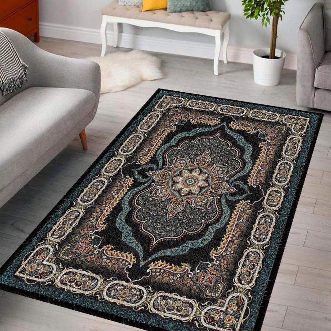 Usak Style Turkish Rug: Modern Room Carpet, Non-slip Cotton Blend - Etsy
