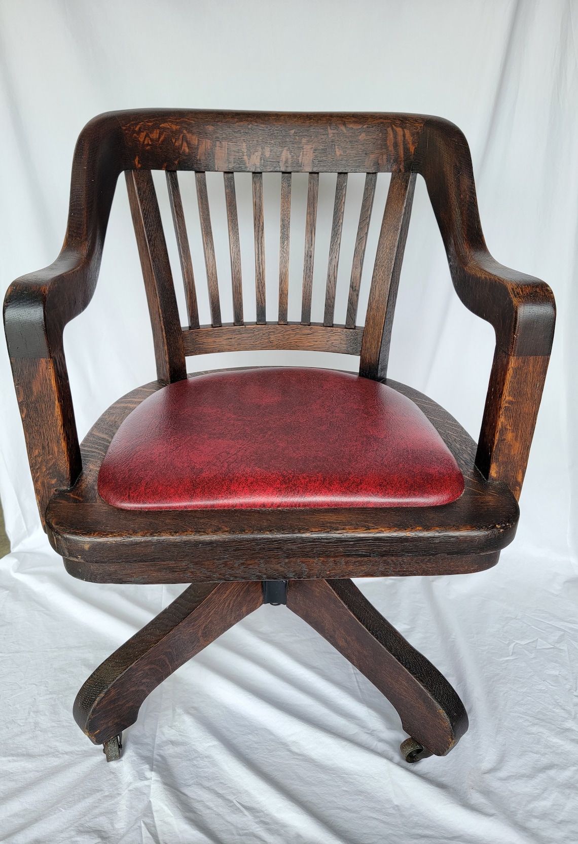 1920's Oak and Leather Swivel Arm Chair by Milwaukee Chair Company - Etsy