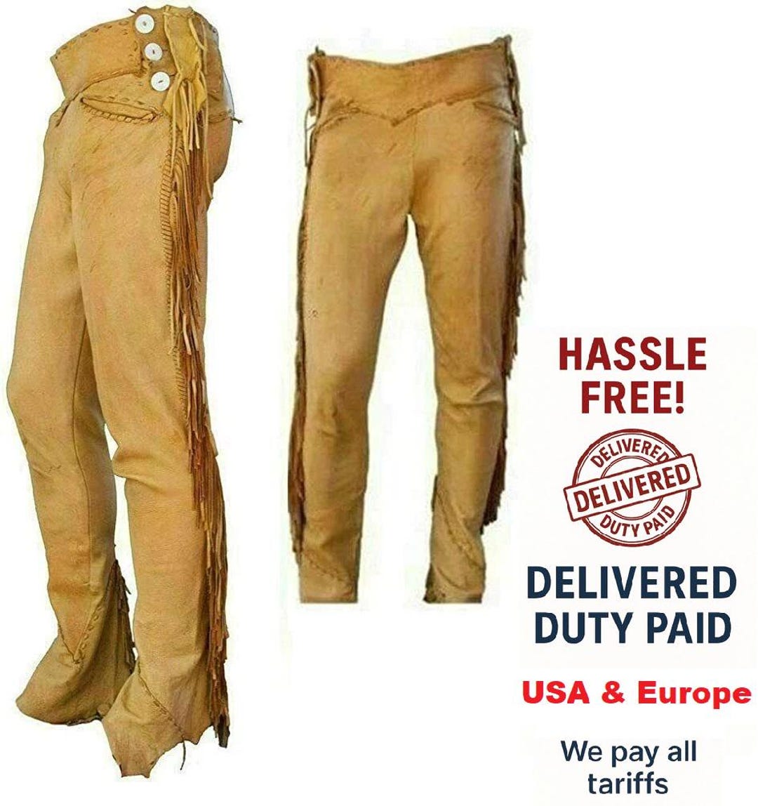 Men Old Style American Western Soft Buckskin Buffalo Ragged Leather ...