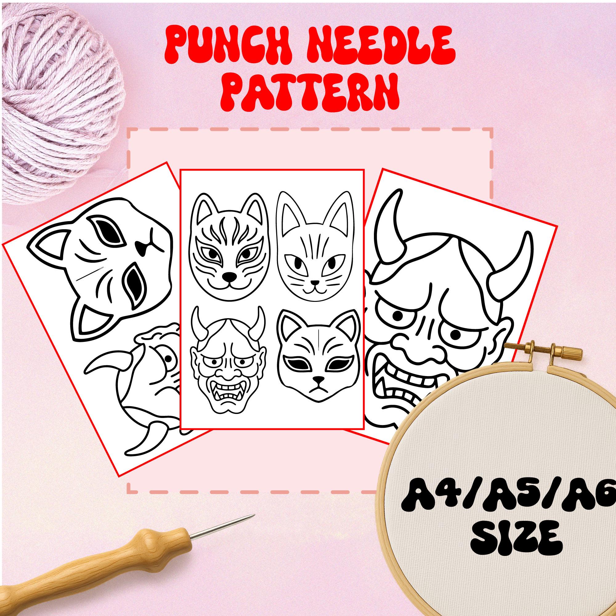 Japanese Mask Punch Needle Pattern Set: Kitsune, Oni, Daruma (PDF ...