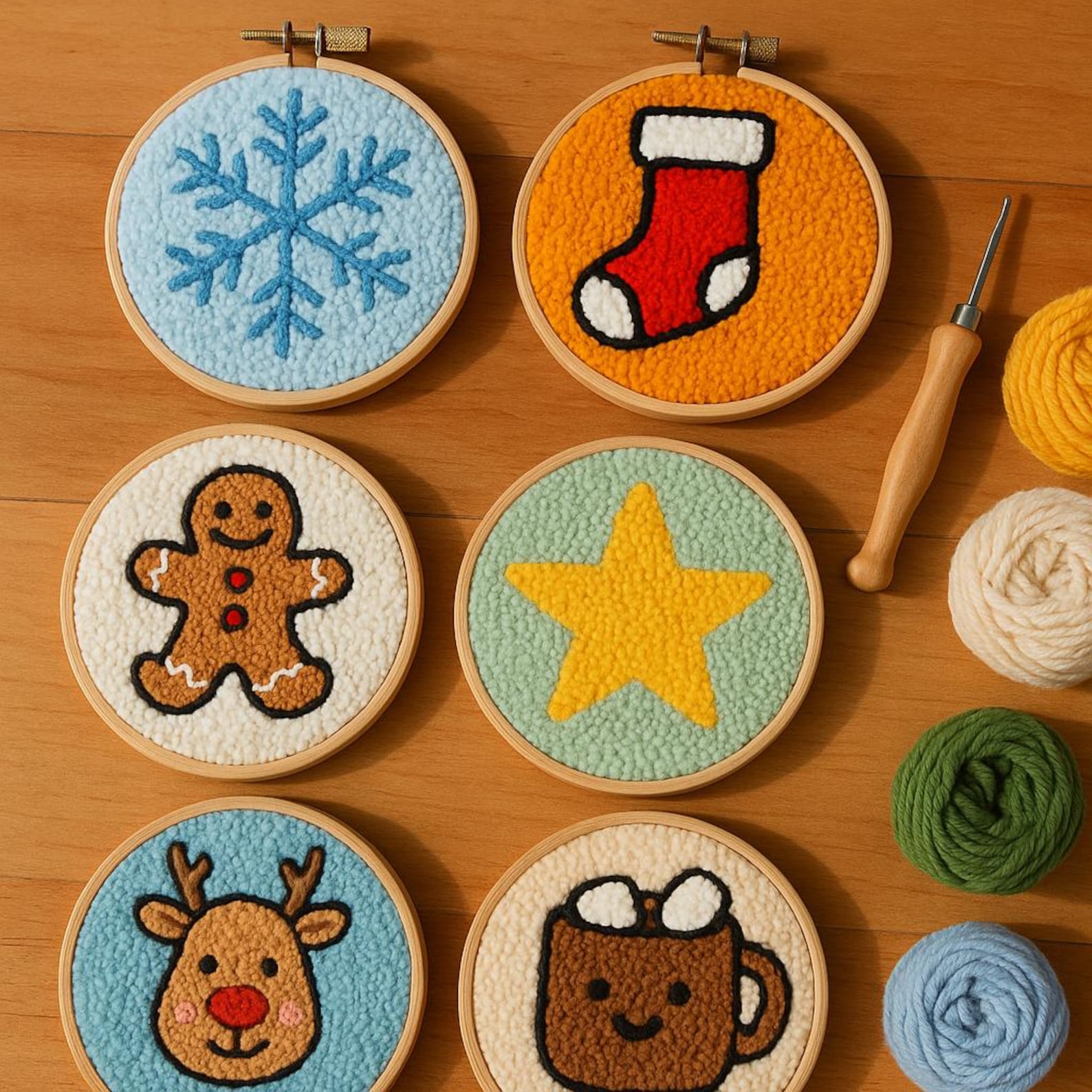 Christmas Punch Needle Coaster Patterns: 54 Embroidery Designs (PDF ...