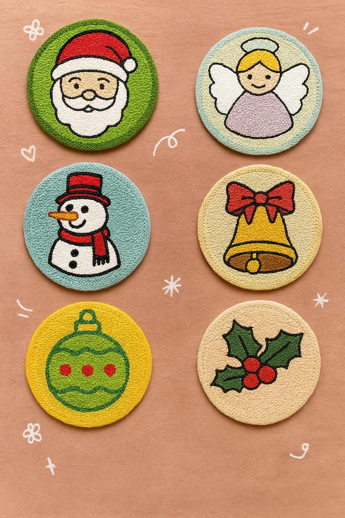 Christmas Punch Needle Coaster Patterns: 54 Embroidery Designs (PDF ...