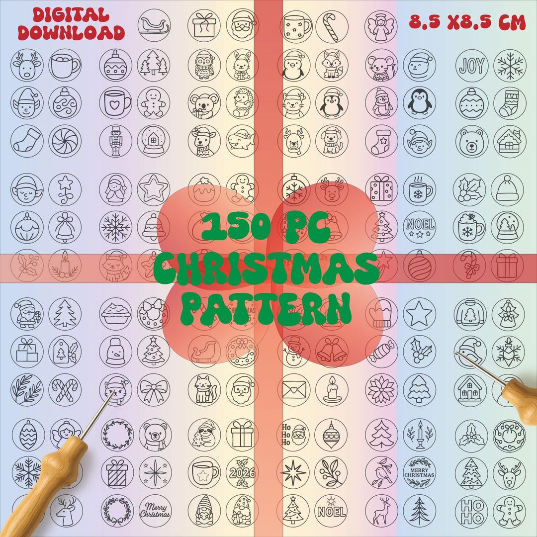 150 Christmas Punch Needle Coaster Patterns: Holiday Embroidery DIY ...