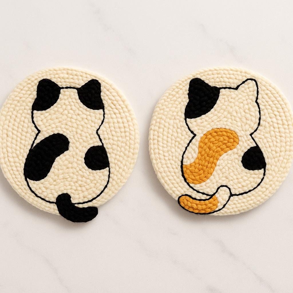 Cat Punch Needle Pattern Set: Calico & Paw Coaster Designs (PDF) - Etsy