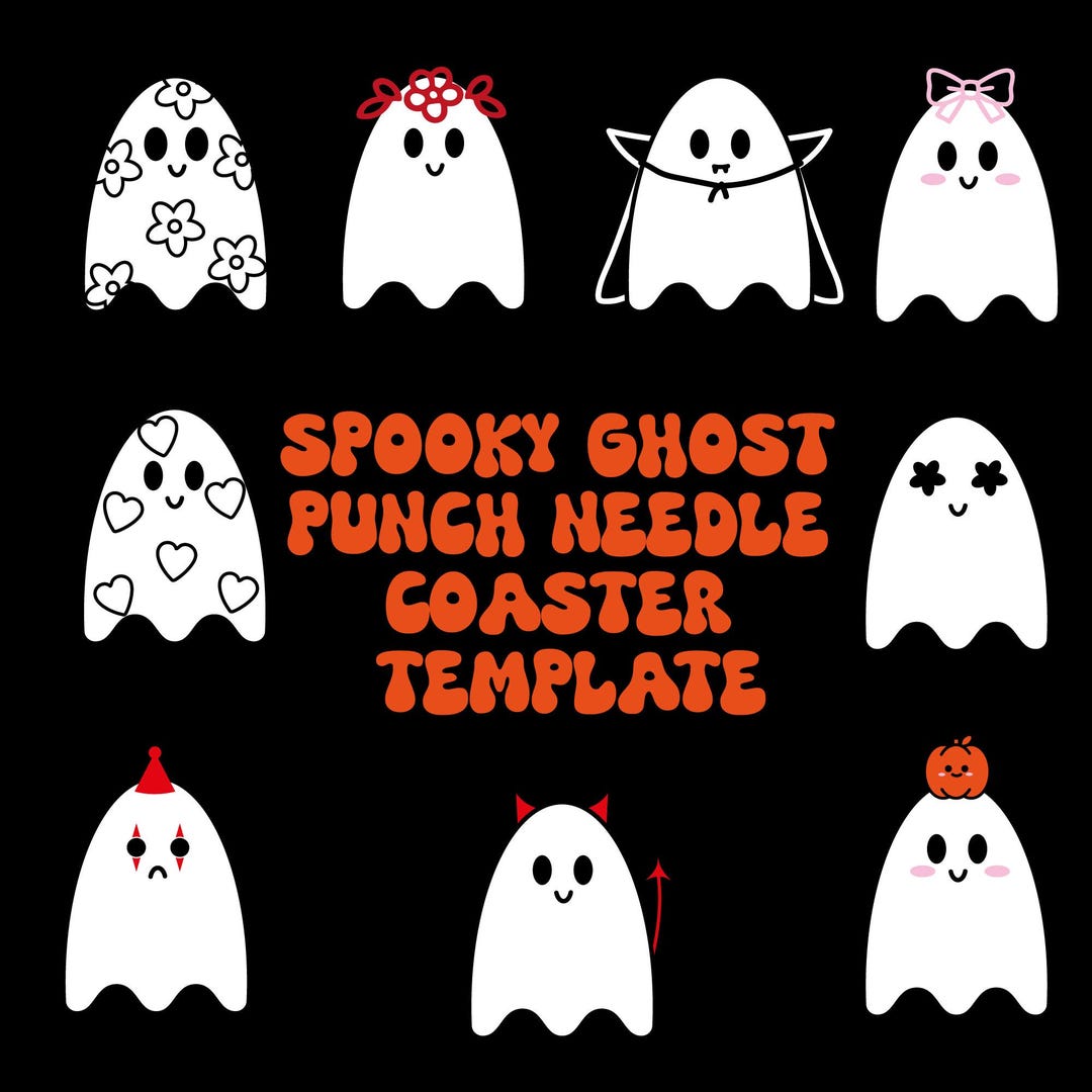 Spooky Ghost Punch Needle Coaster Template: 9 Halloween Patterns ...