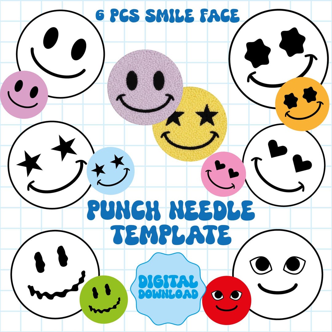 Smiley Face Punch Needle Templates: Happy Embroidery Patterns (PDF ...