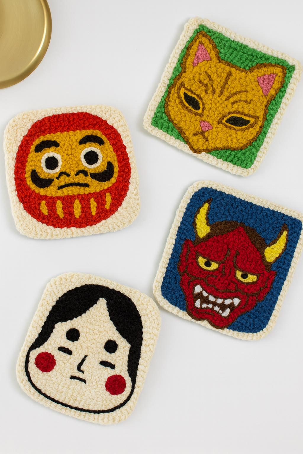 Japanese Mask Punch Needle Pattern Set: Kitsune, Oni, Daruma (PDF ...