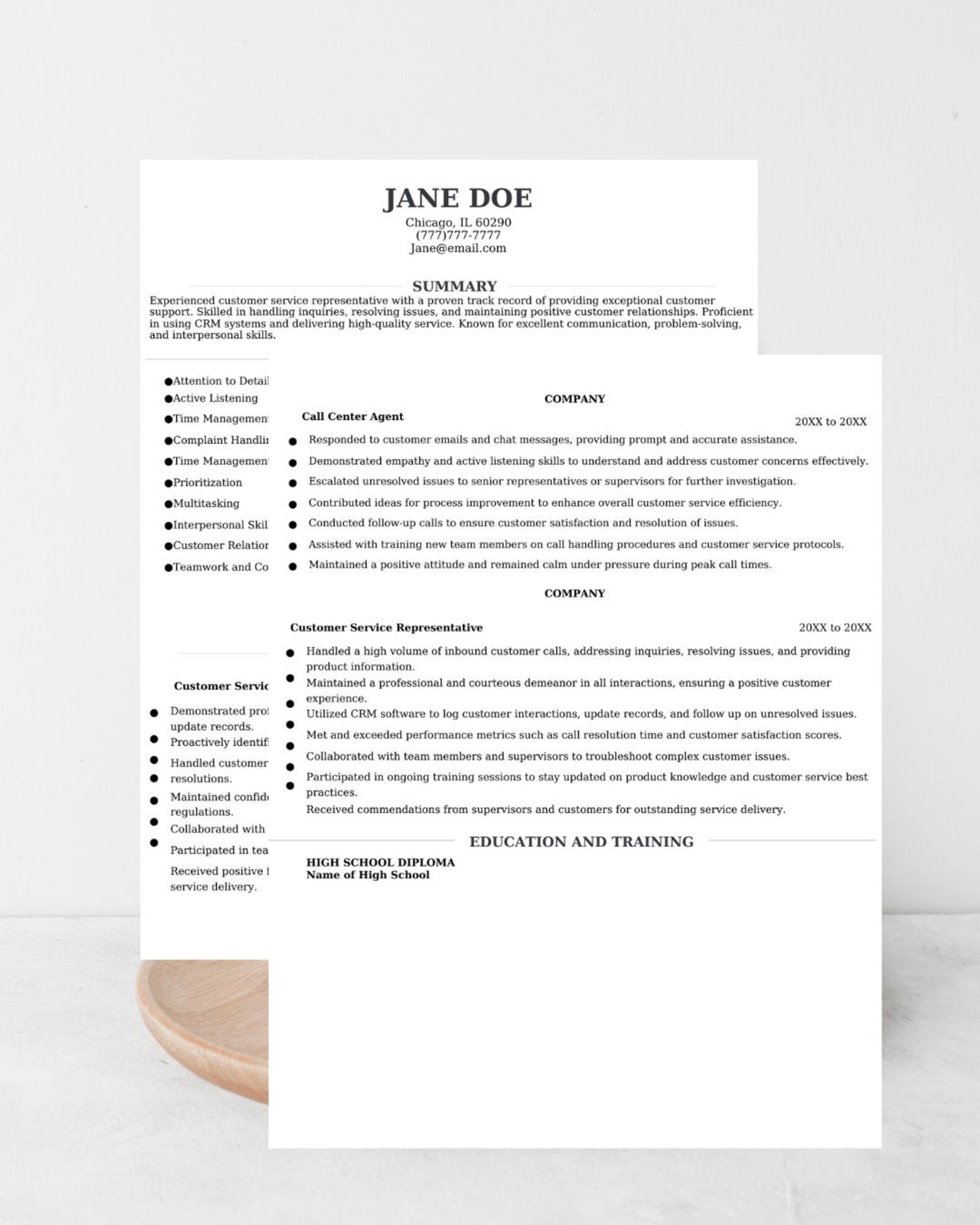 Customer Service Resume Template | Ats-friendly Professional CV ...
