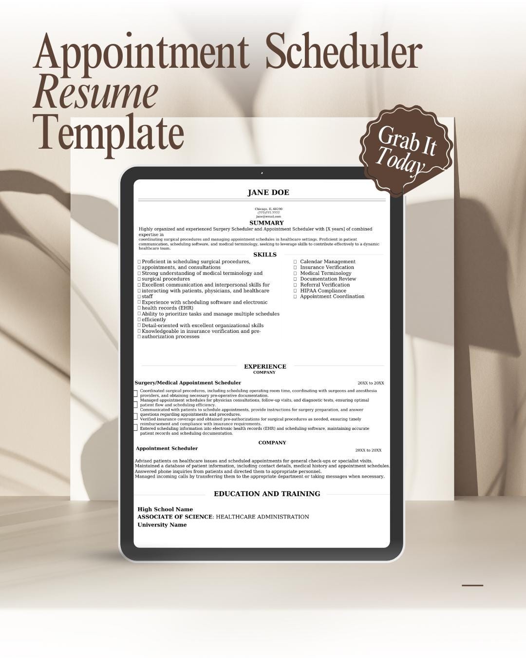 Appointment Scheduler Resume Template | Professional Editable Resume ...