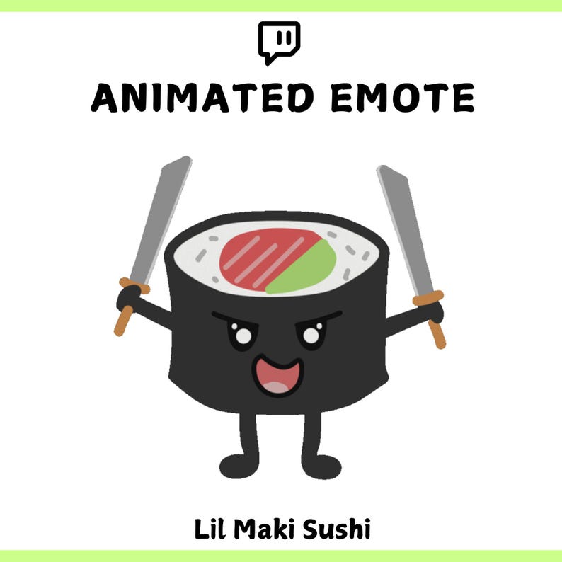 Animated Twitch Emote, Sushi Emote for Streamers, Cute Raid Emote for ...