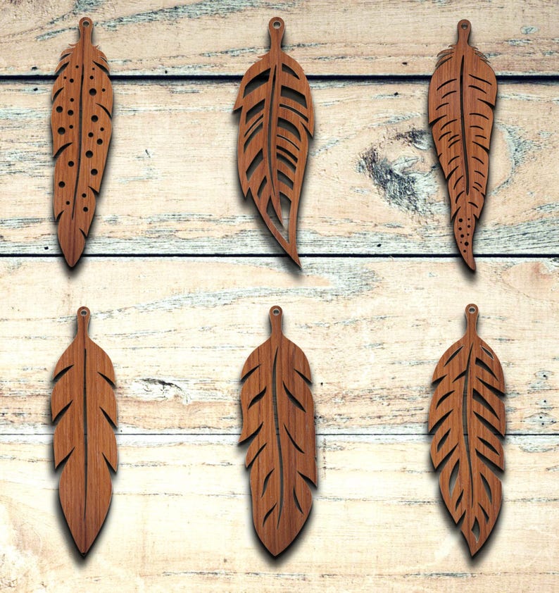 Feather Earrings SVG Bundle: 15 Laser Cut Boho Designs (digital ...