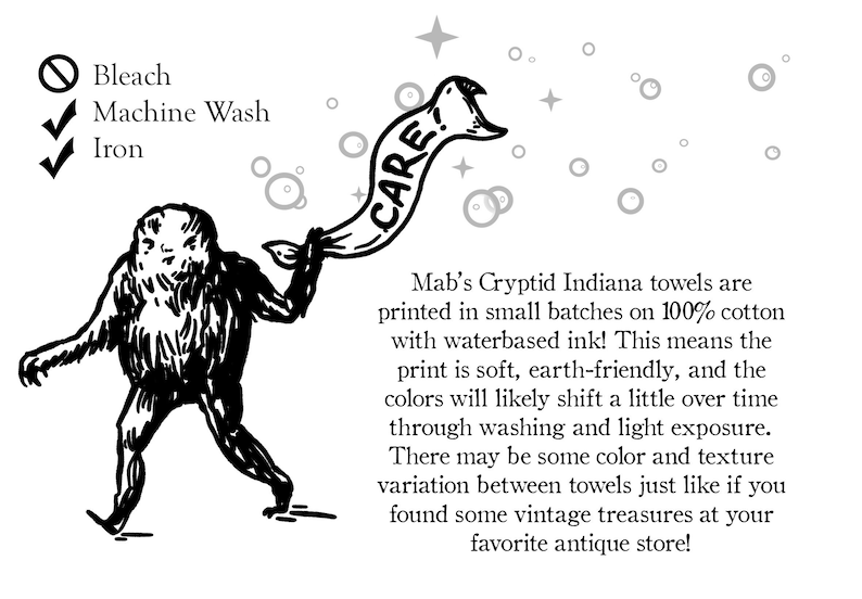 Cryptid Indiana Souvenir Towel Screen Printed 100% Cotton | Etsy