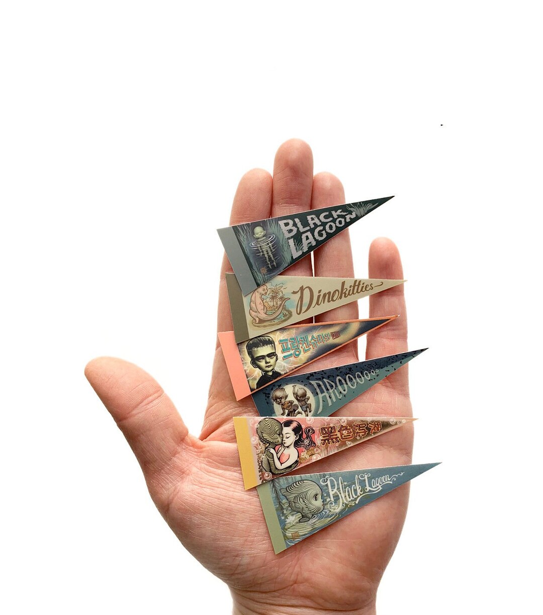 Last TWO Pennant Sticker Set SIX- Miniature Monster Love and Dinokitty ...