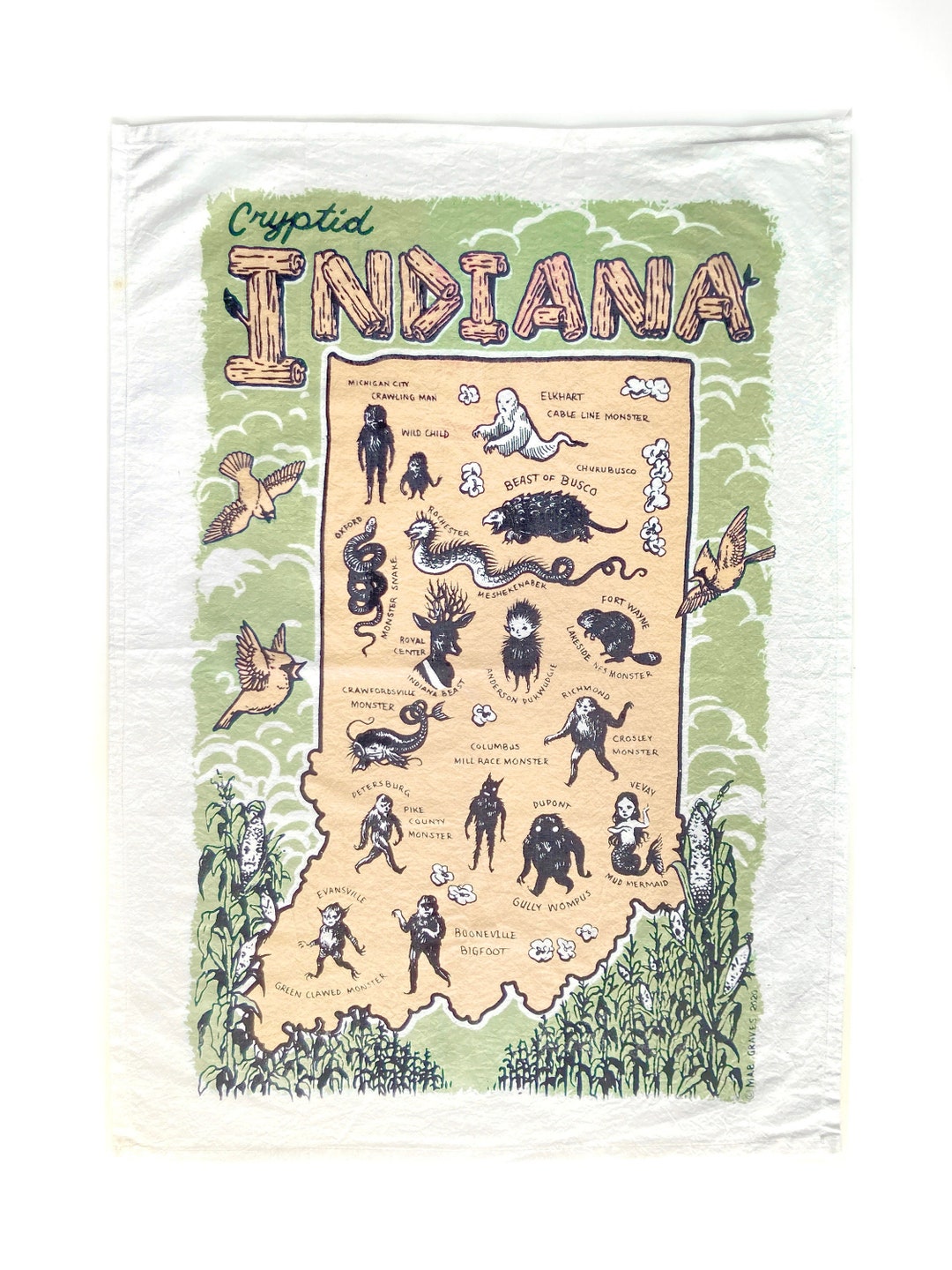 Cryptid Indiana Souvenir Tea Towel Limited Edition Colorway - Etsy