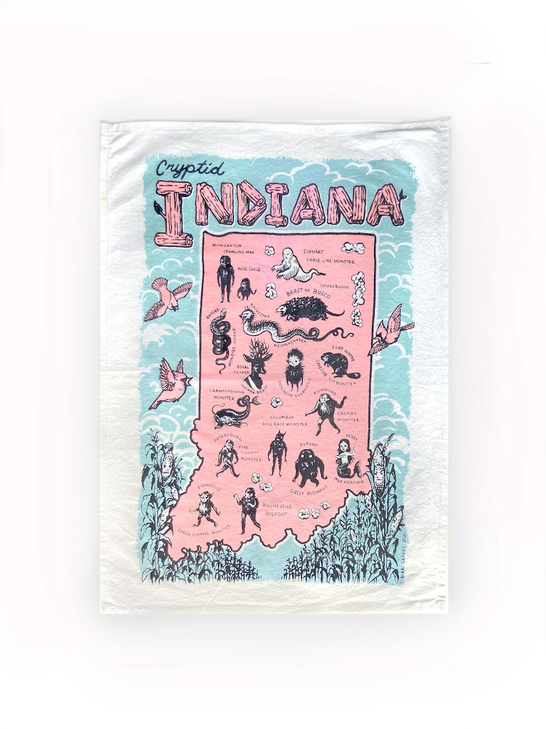 Cryptid Indiana Souvenir Towel Screen Printed 100% Cotton | Etsy