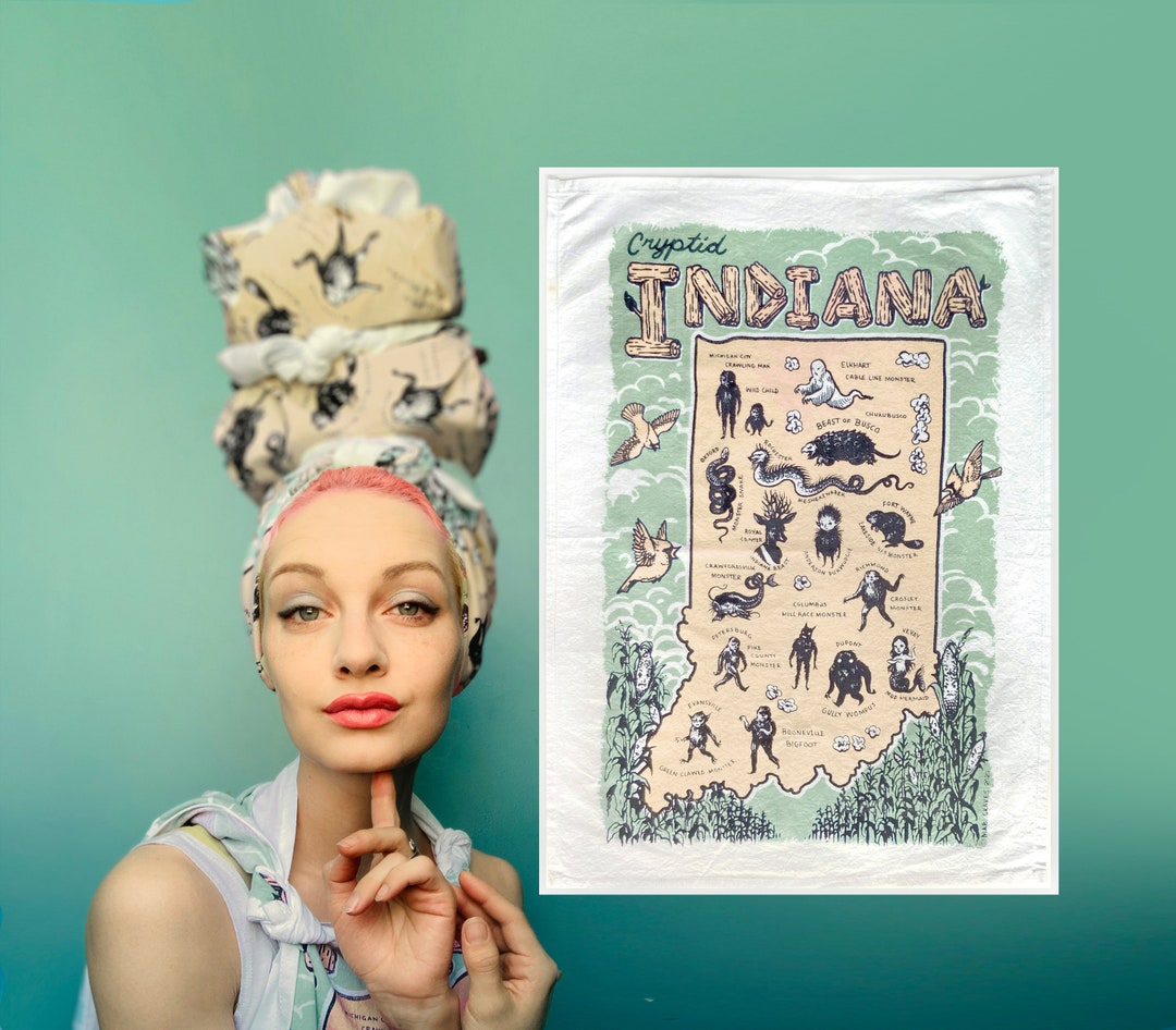 Cryptid Indiana Souvenir Tea Towel- Limited Edition Colorway - by Mab ...