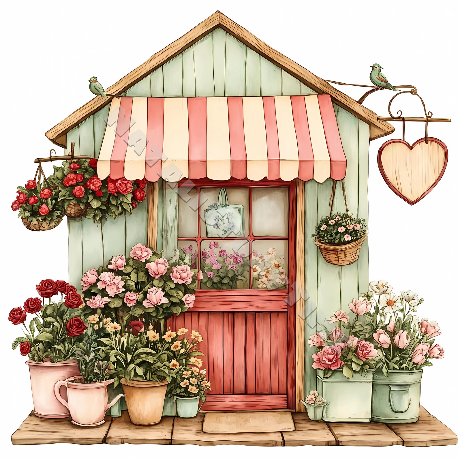 Vintage Flower Shop Clip Art Card Design 10 JPG Printable Watercolor ...