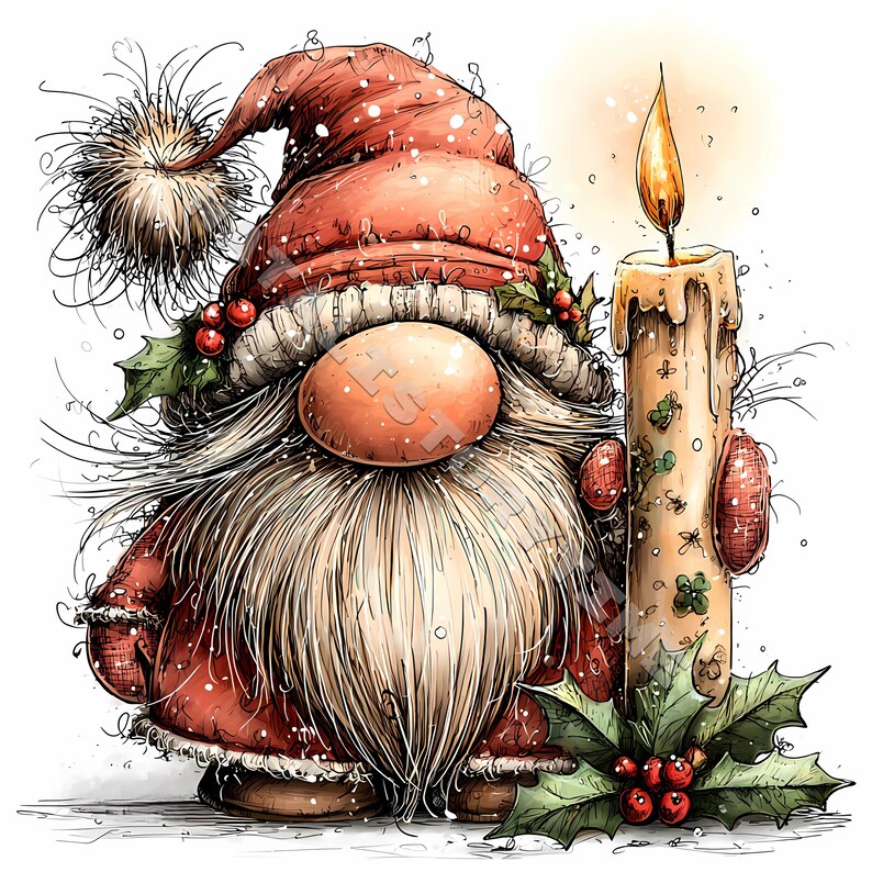 Christmas Gnome 10 JPG Cute Winter Cartoon Clipart Printable Watercolor ...
