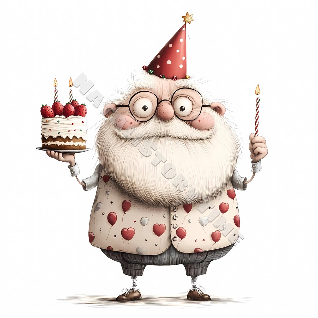 Quirky Birthday Old Man With Flowers Clip Art Card Design 10 JPG ...