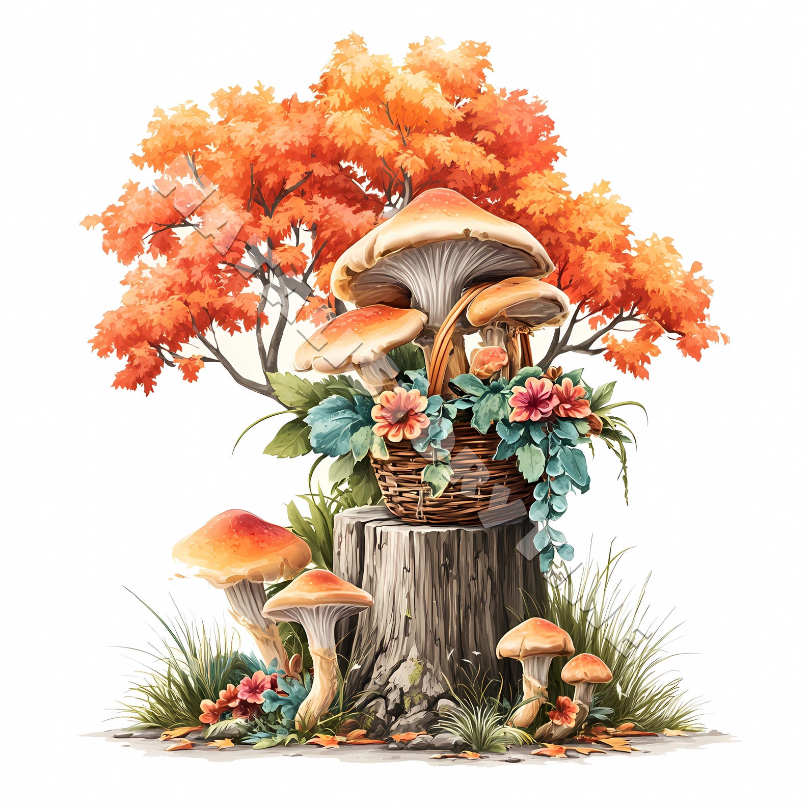 Autumn Forest Stump Stump Clip Art Card Design 10 JPG Printable ...