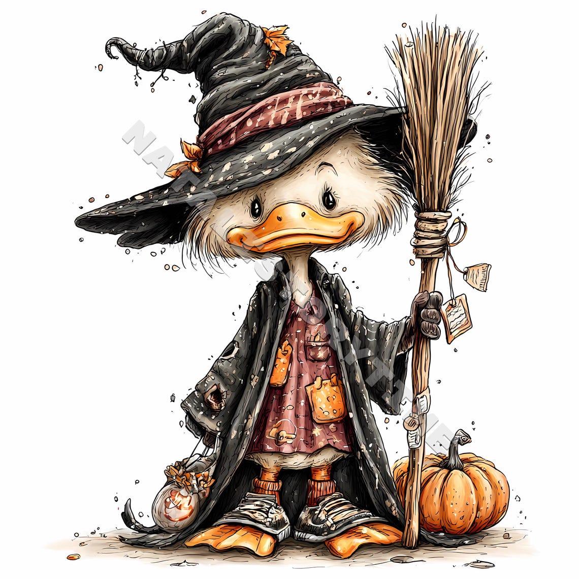 Spooky Halloween Duck 10 JPG Fall Cartoon Clipart Printable Watercolor ...