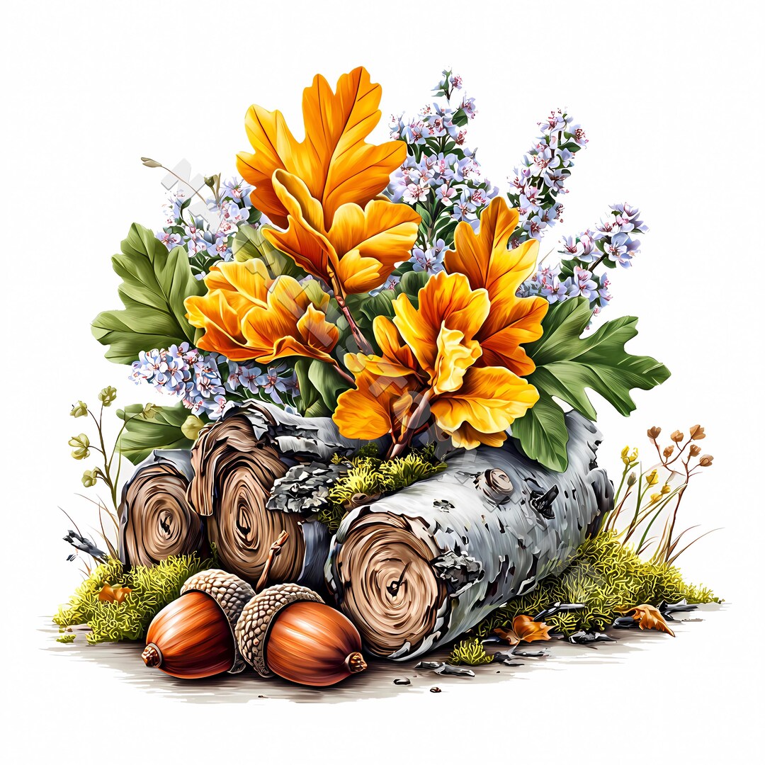 Autumn Acorns Floral Clipart Card Design 10 JPG Printable Watercolor ...