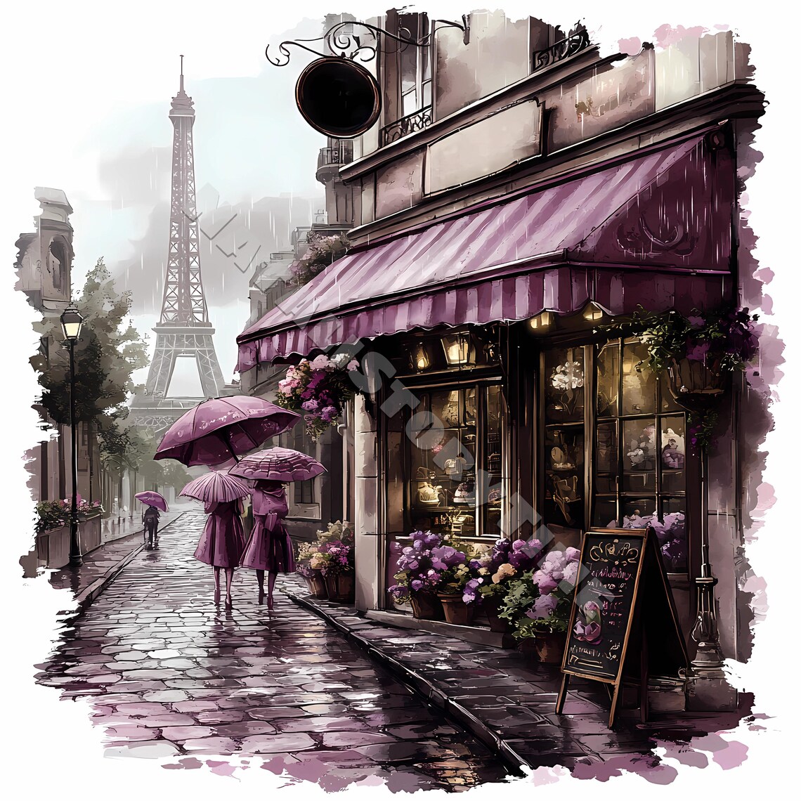 Paris Street Eiffel Tower Clip Art Card Design 10 JPG Printable ...