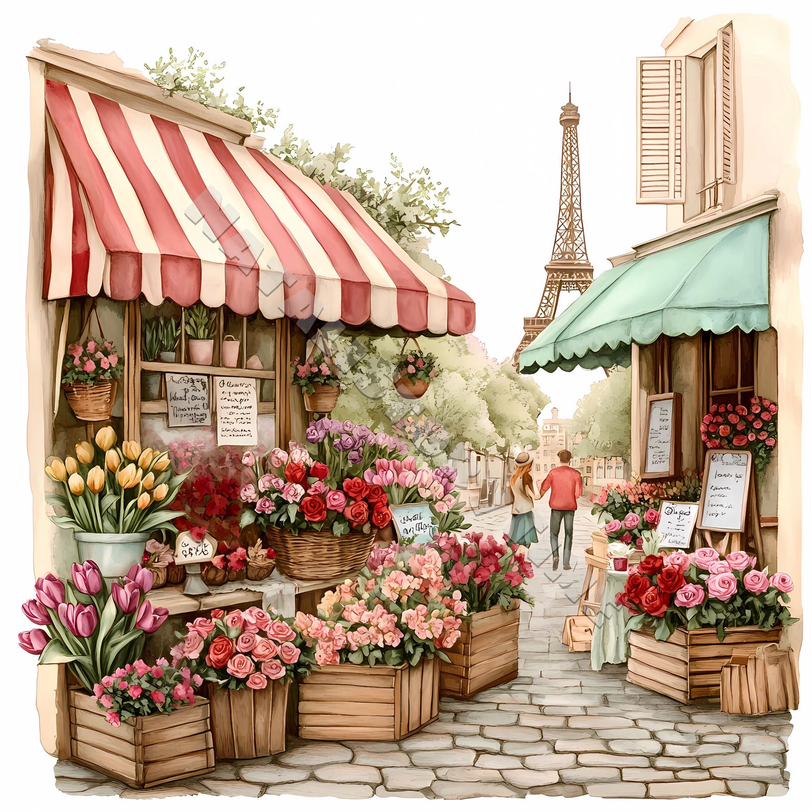 Parisian Street Scene Clip Art Card Design 10 JPG Printable Watercolor ...