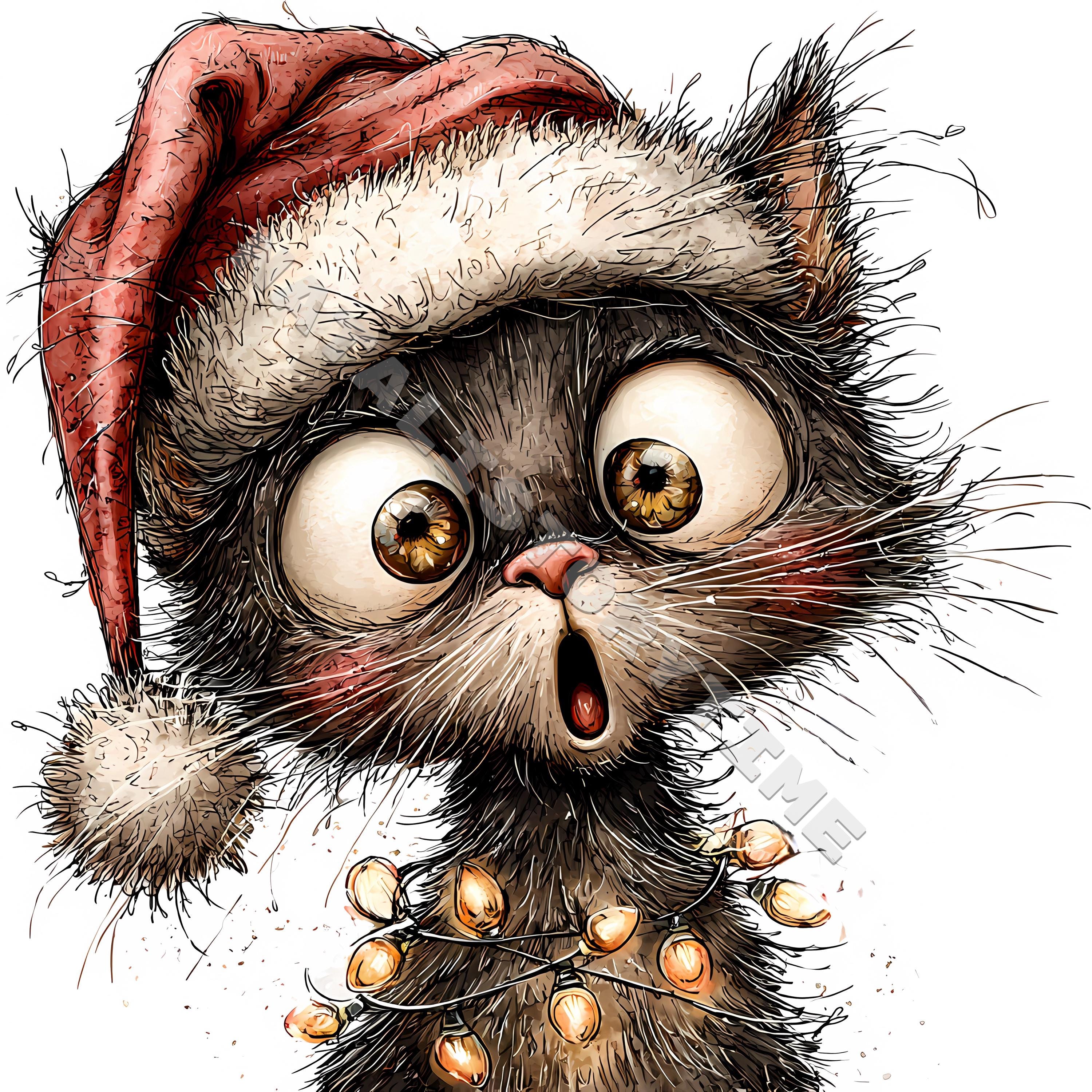 Quirky Christmas Cat 10 JPG Clipart Whimsical Funny Animals Silly ...