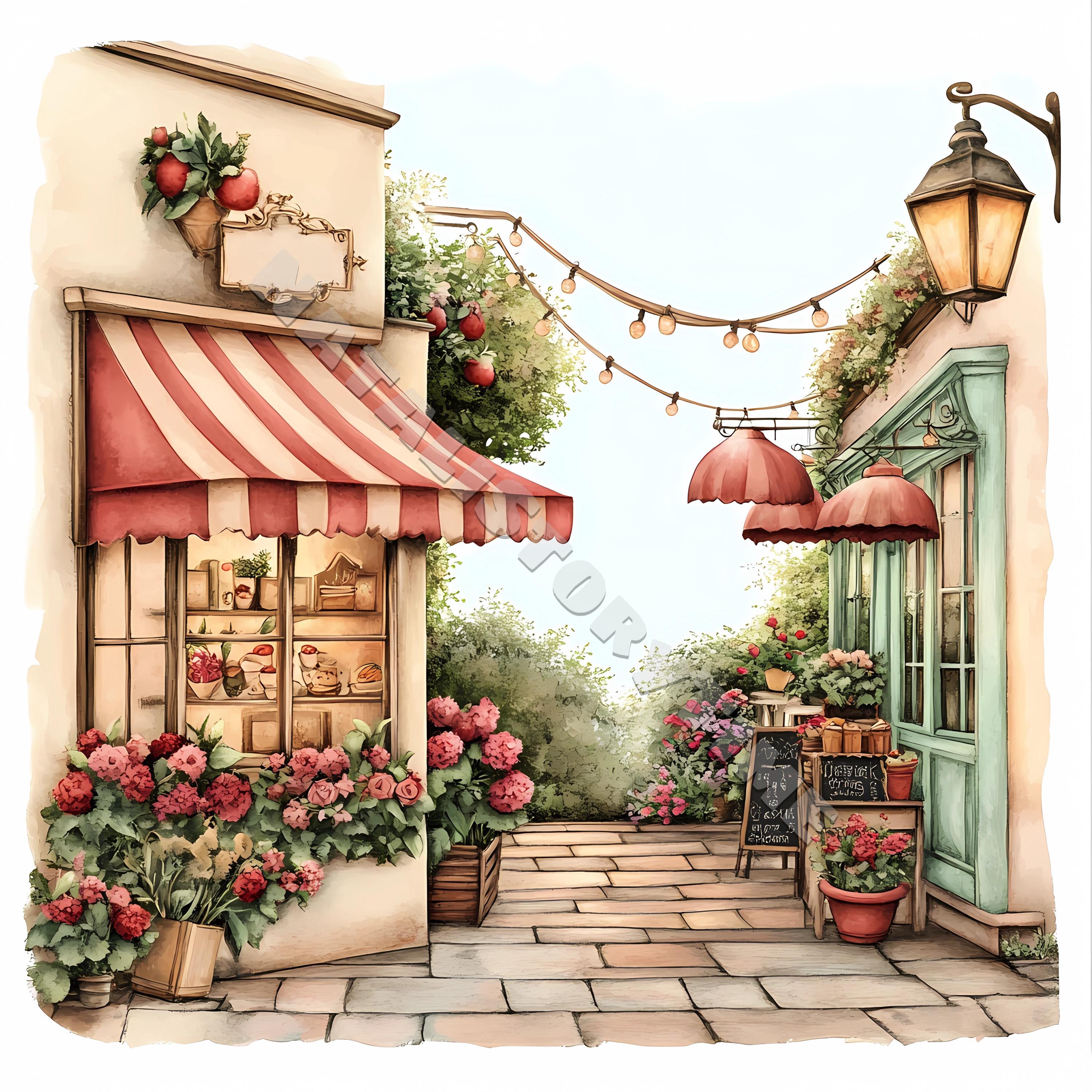 Parisian Street Scene Clip Art Card Design 10 JPG Printable Watercolor ...