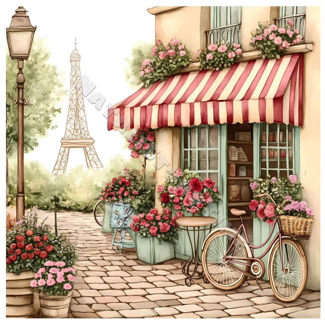 Parisian Street Scene Clip Art Card Design 10 JPG Printable Watercolor ...
