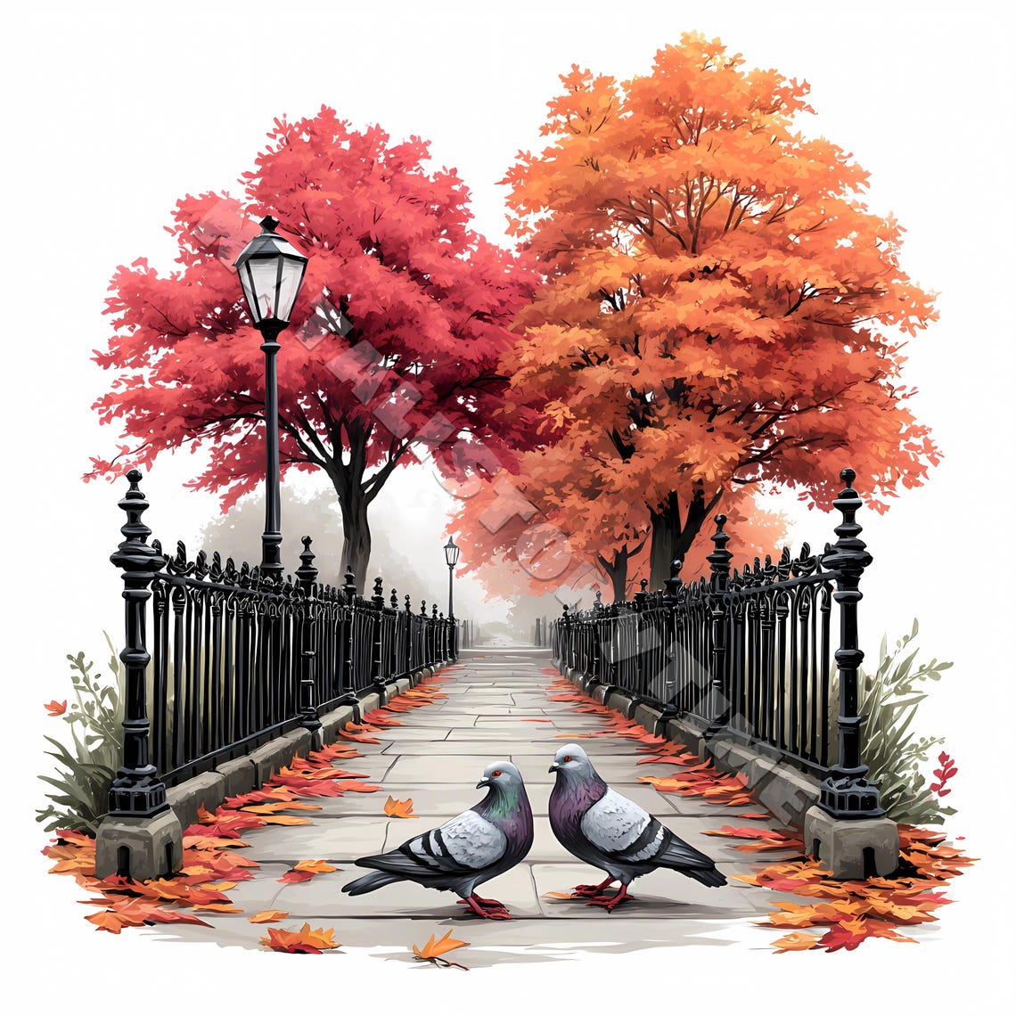 Fall Park Nature Clip Art Card Design 10 JPG Printable Watercolor High ...