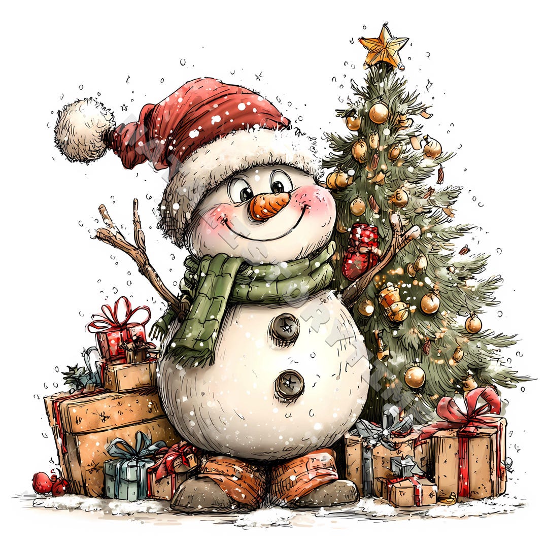 Cute Winter Snowman 10 JPG Cartoon Clipart Printable Watercolor High ...