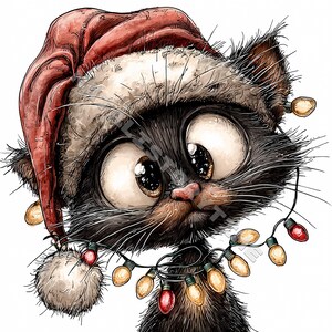 Quirky Christmas Cat 10 JPG Clipart Whimsical Funny Animals Silly ...