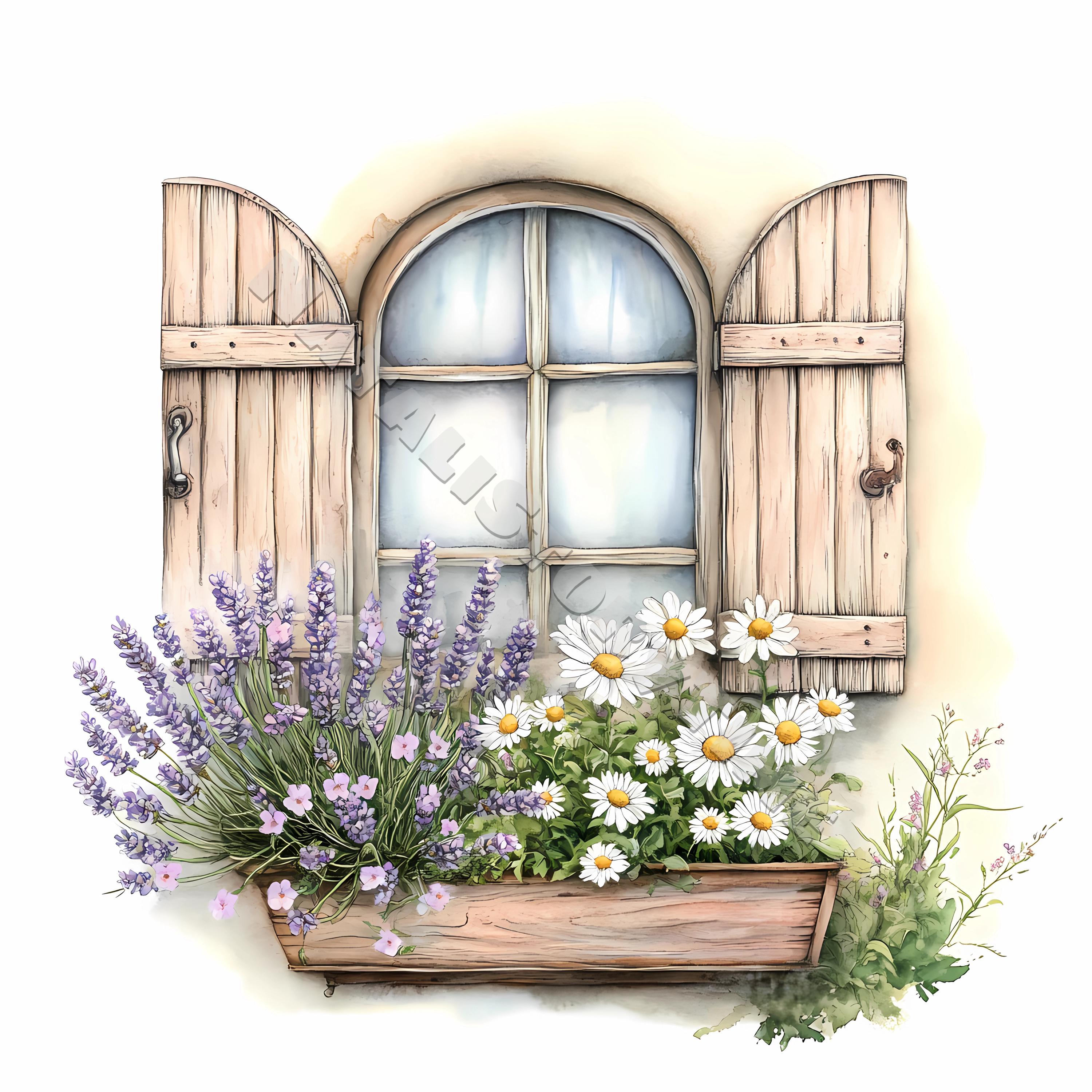 Rustic Window With Shutters Clip Art Card Design 10 JPG Printable ...
