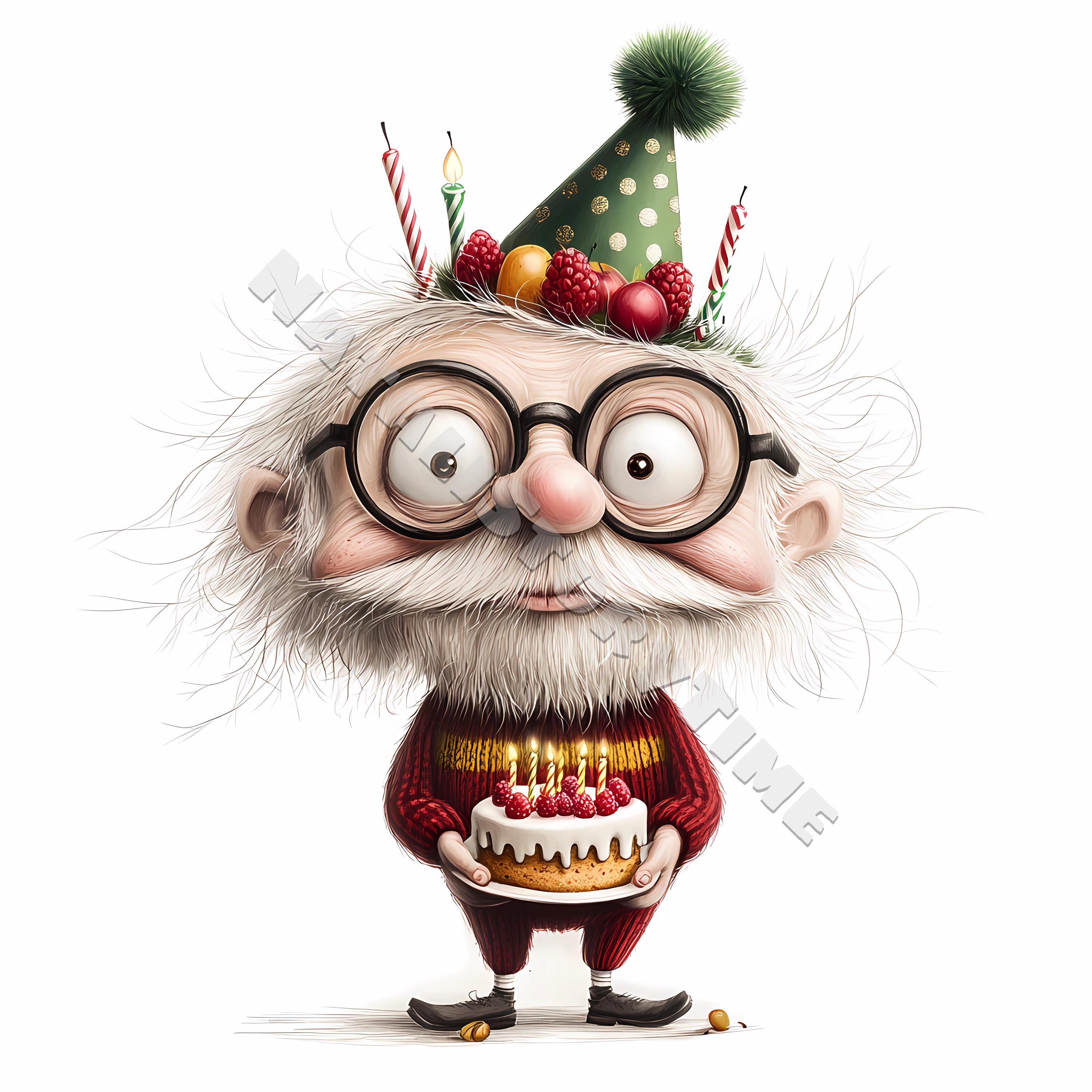 Quirky Birthday Old Man With Flowers Clip Art Card Design 10 JPG ...