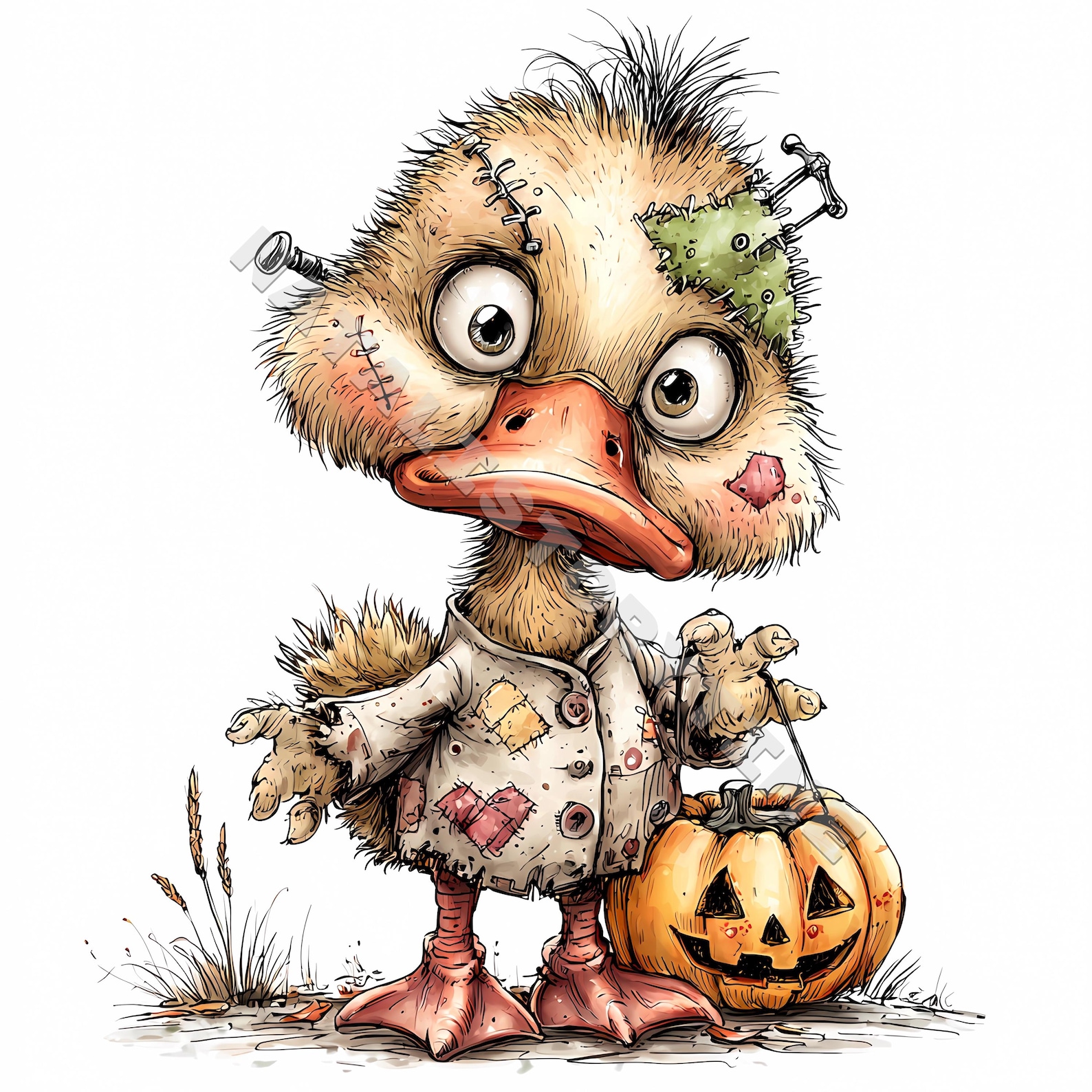 Spooky Halloween Duck 10 JPG Fall Cartoon Clipart Printable Watercolor ...